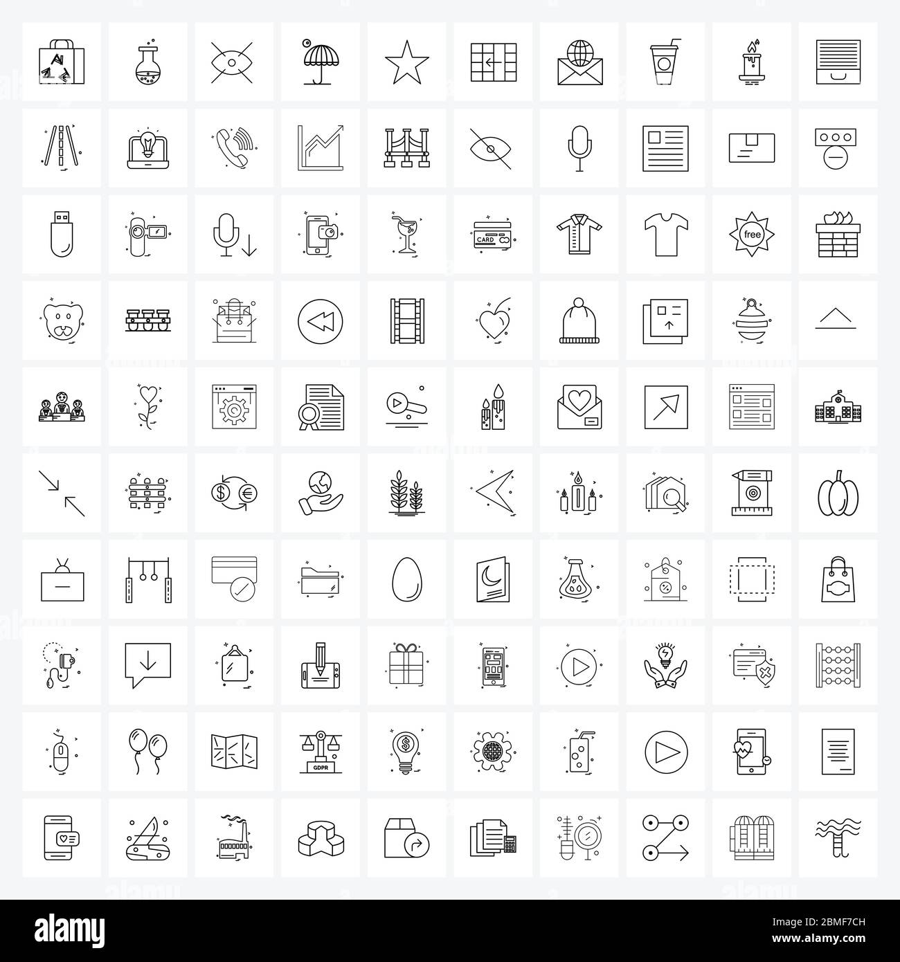 Universal Symbols of 100 Modern Line Icons of column, star, scan ...