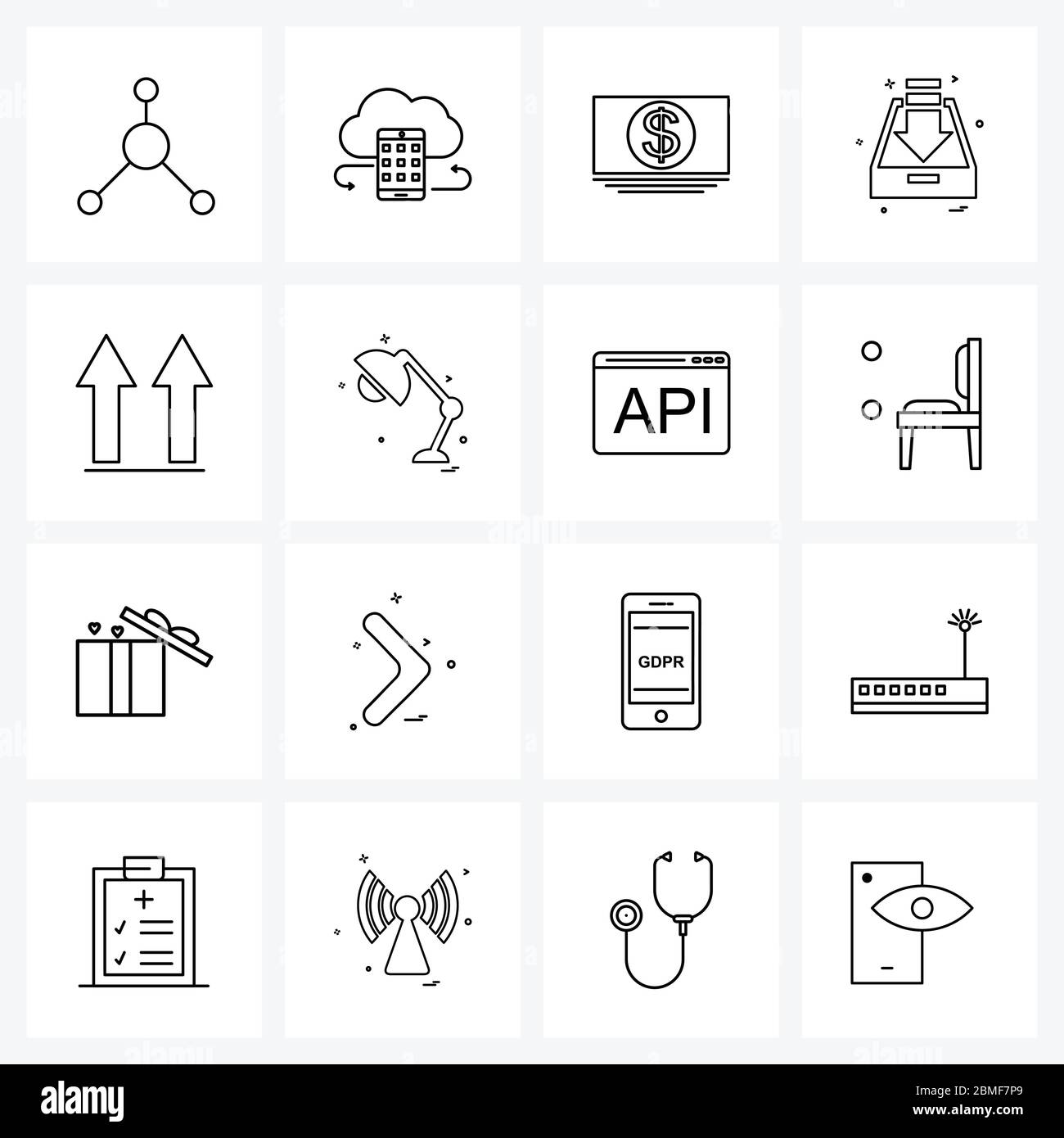 Set of 16 UI Icons and symbols for cargo, internet, money, downloading ...