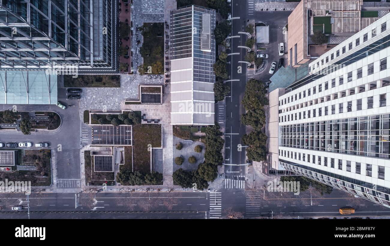 Aerial View of business area and cityscape in west Nanjing road, Jing ...