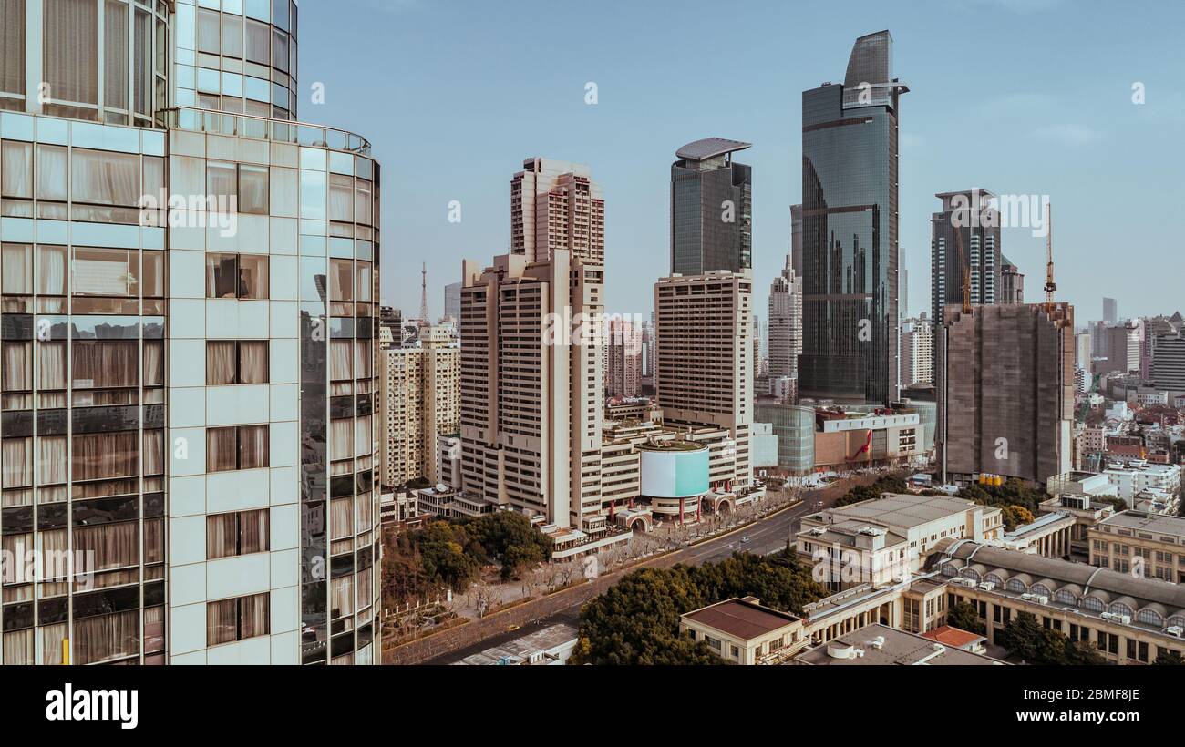 Aerial View of business area and cityscape in west Nanjing road, Jing ...