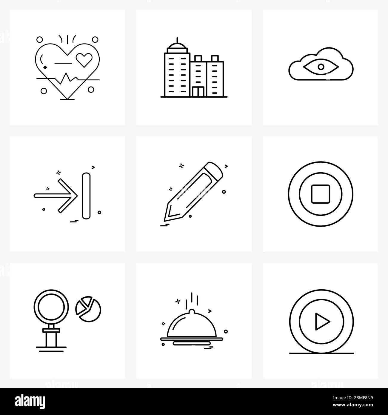 Stock Vector Icon Set of 9 Line Symbols for pen, right, big data ...