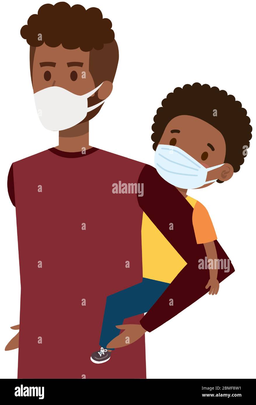 father with son afro using face mask Stock Vector Image & Art - Alamy