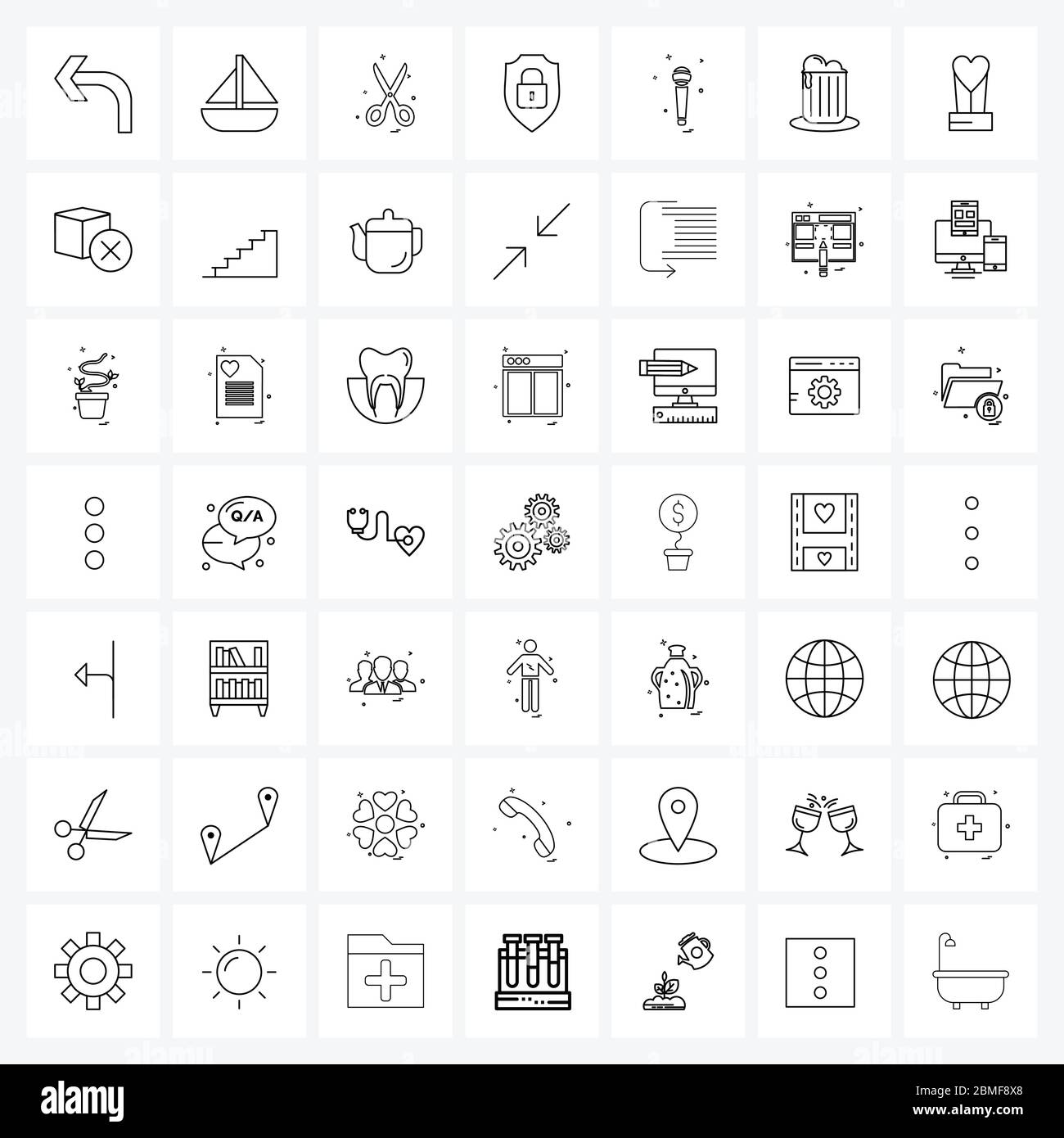 Universal Symbols of 49 Modern Line Icons of microphone, shield ...