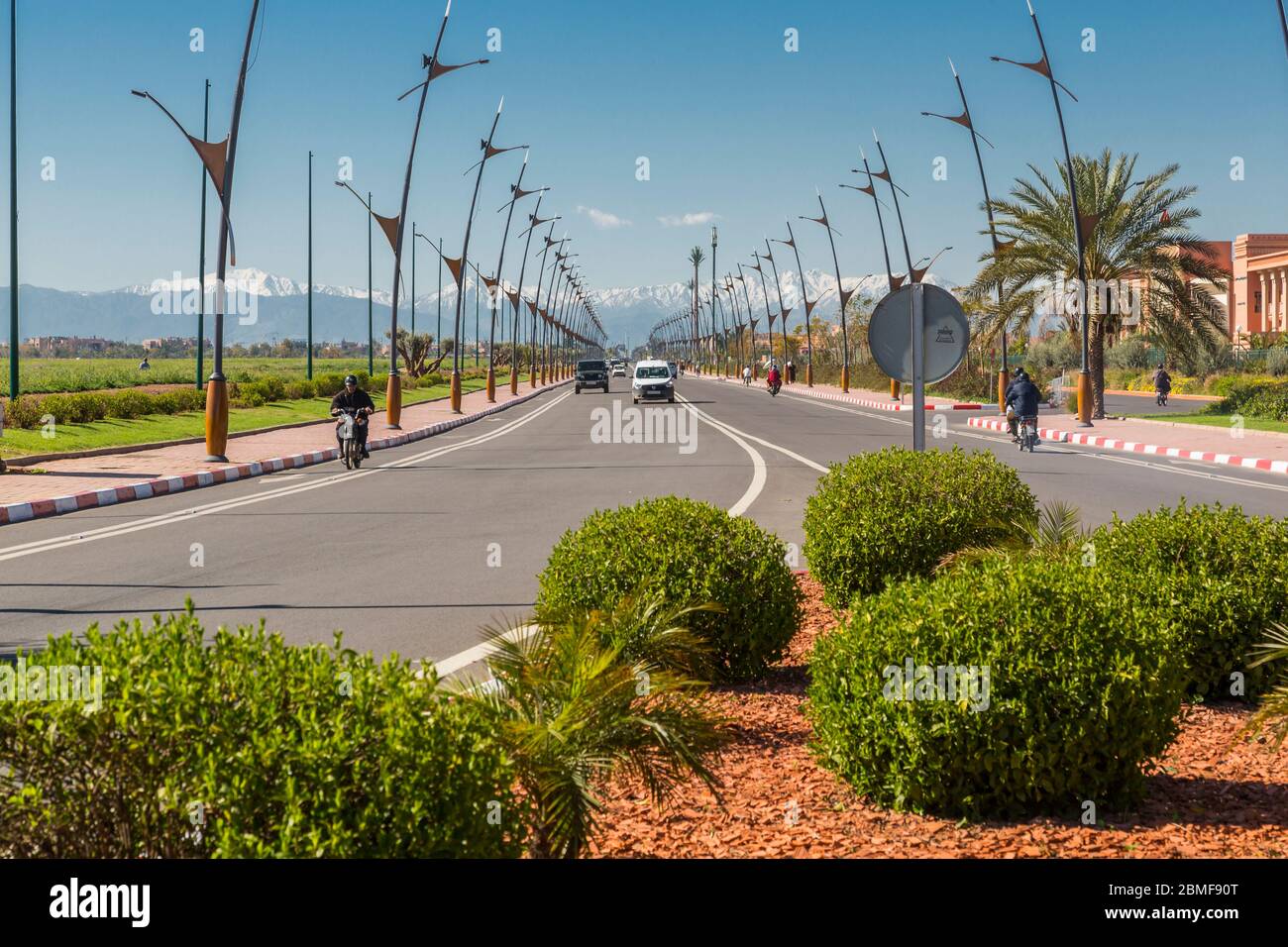 View of the Route du Barrage and snow capped Atlas mountains visible in ...