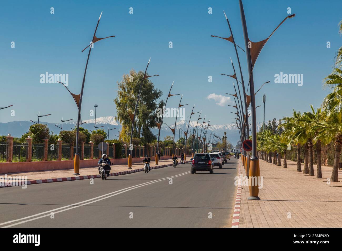 View of the Route du Barrage and snow capped Atlas mountains visible in ...