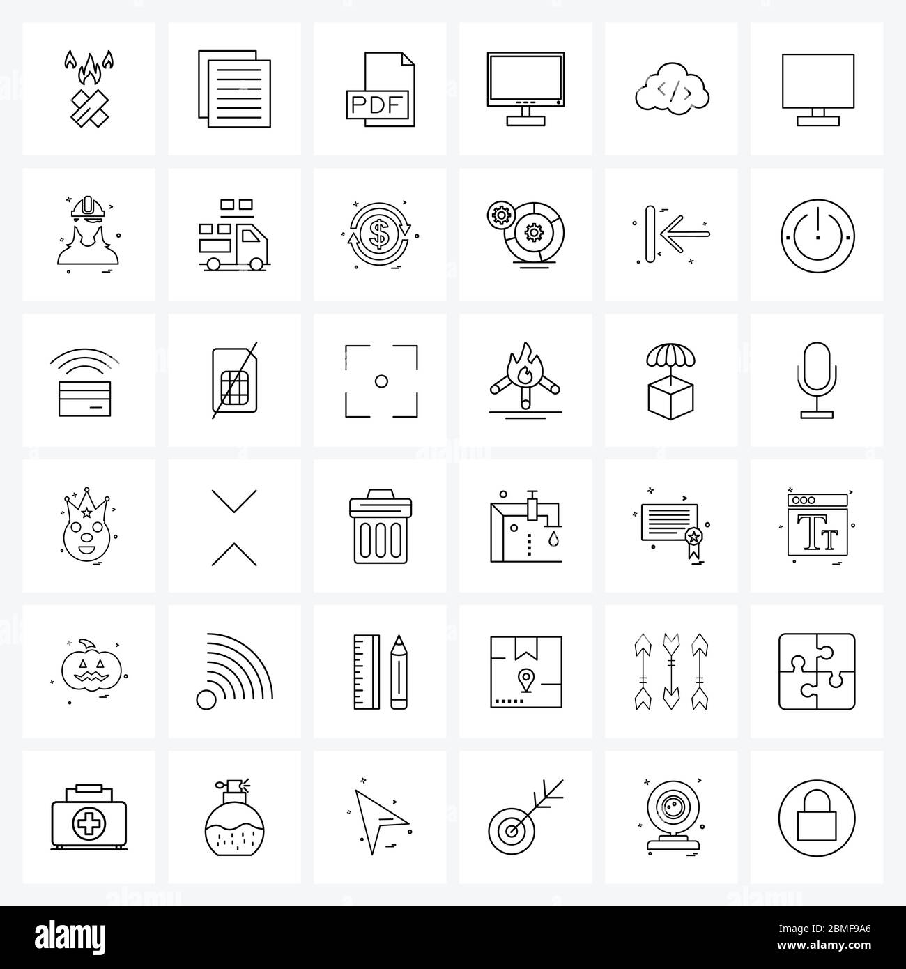 Modern Style Set of 36 line Pictograph Grid based server, coding ...