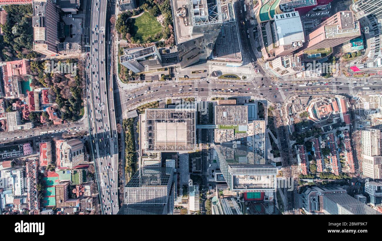 Aerial View of business area and cityscape in west Nanjing road, Jing ...