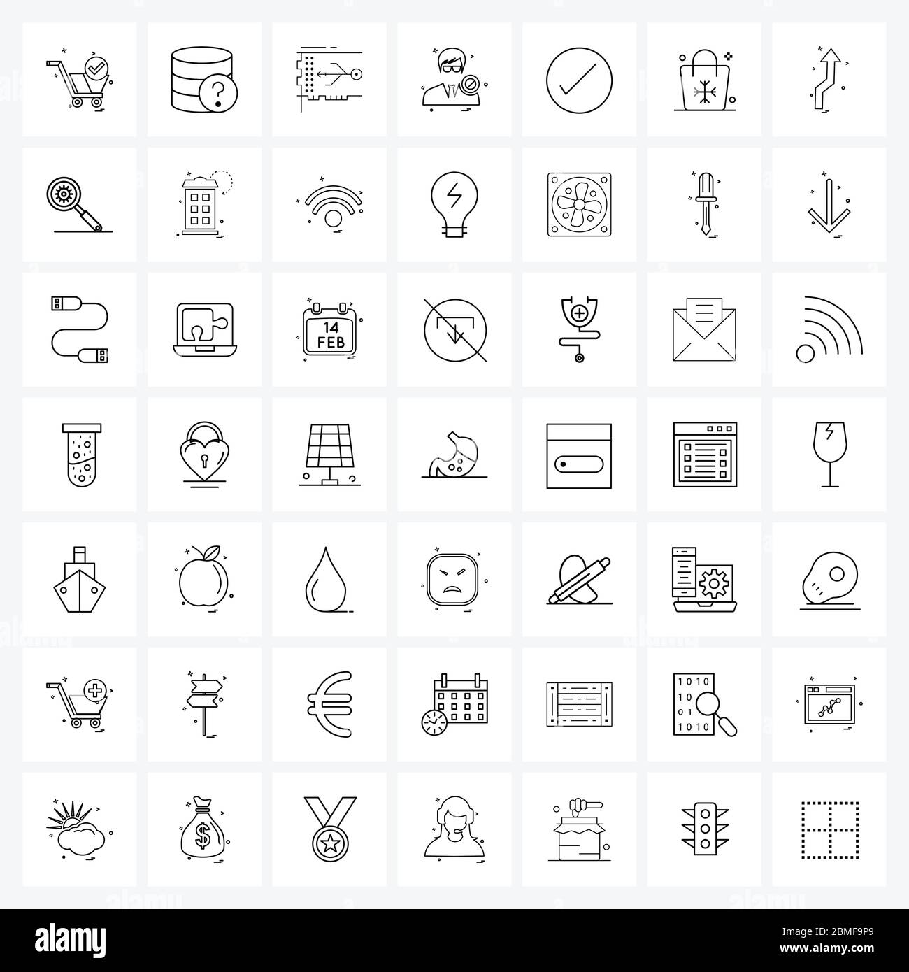 Set of 49 Modern Line Icons of, profile, chip, avatar, usb controller ...
