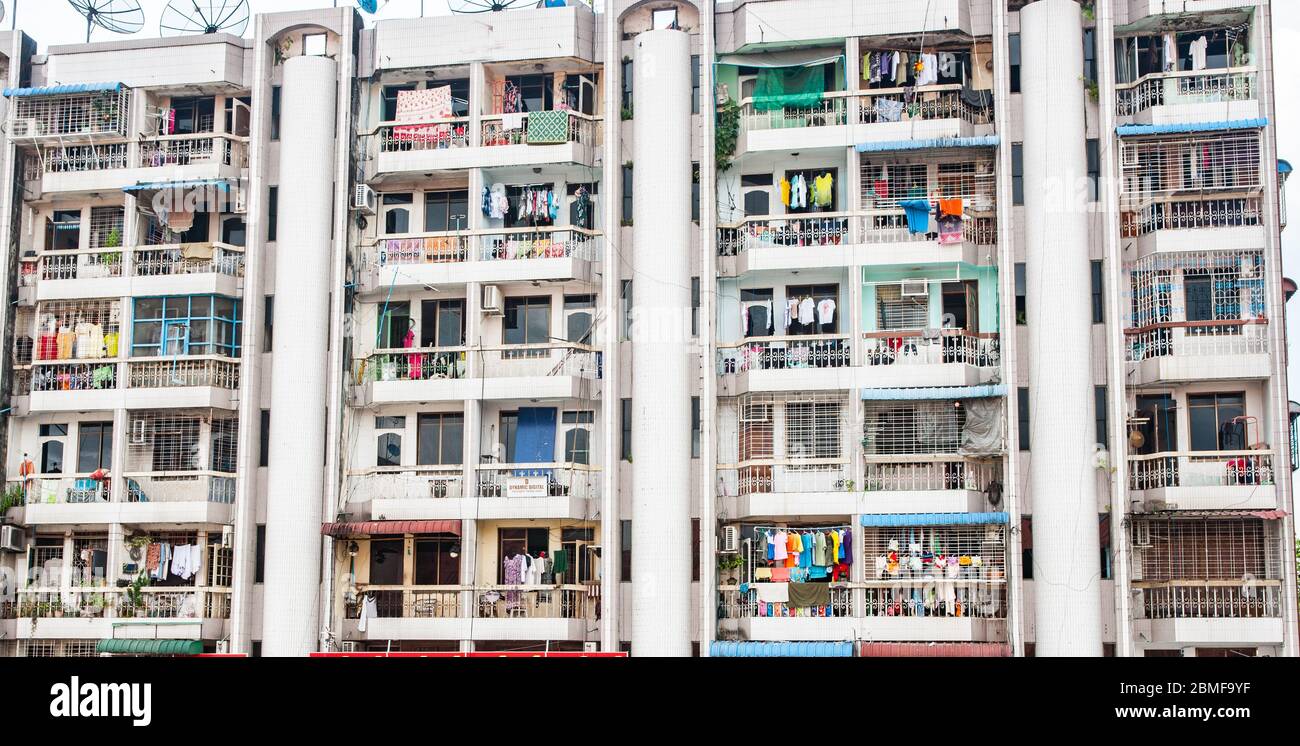 Typical Asian apartment block comprising series rooms with exterior ...