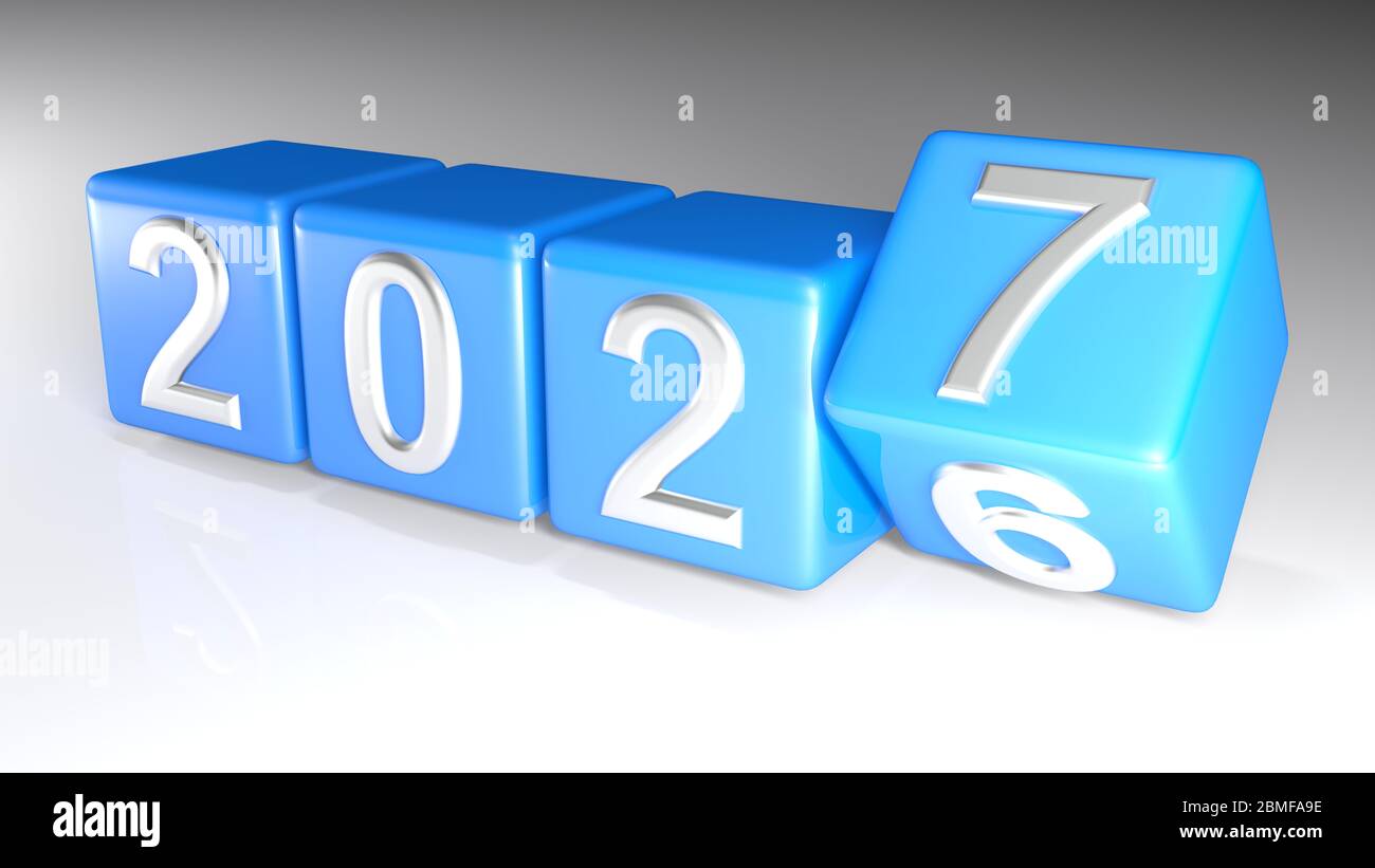 2026 TO 2027 blue cubes with turning number - 3D rendering illustration ...