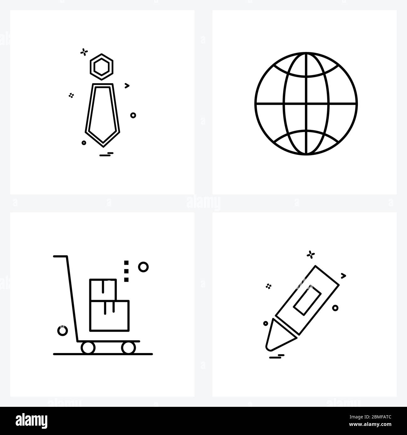 Universal Symbols of 4 Modern Line Icons of tie, cart, dressing, globe ...