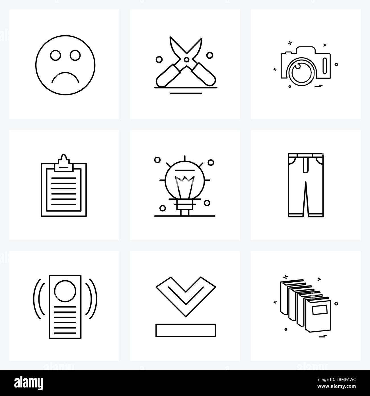 Modern Style Set of 9 line Pictograph Grid based menu, essential ...