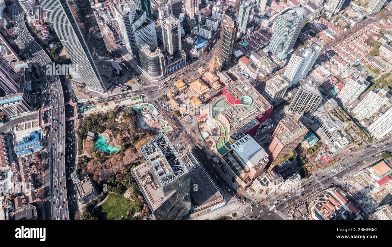 Aerial View of business area and cityscape in west Nanjing road, Jing ...