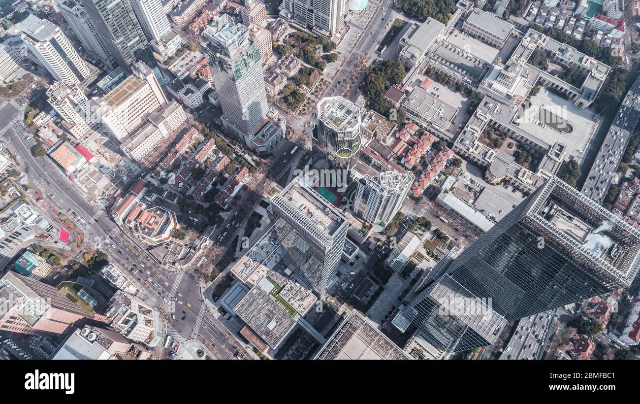 Aerial View of business area and cityscape in west Nanjing road, Jing ...