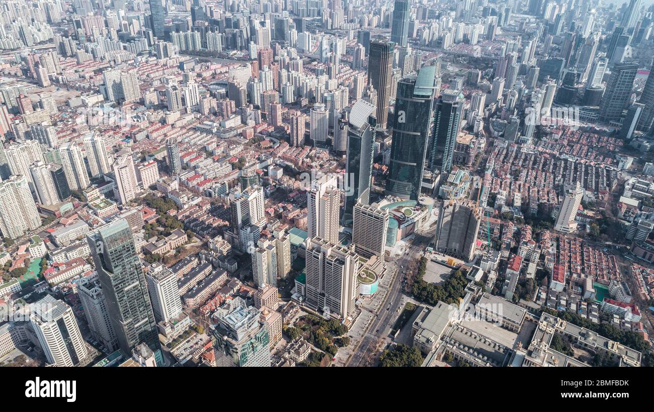Aerial View of business area and cityscape in west Nanjing road, Jing ...