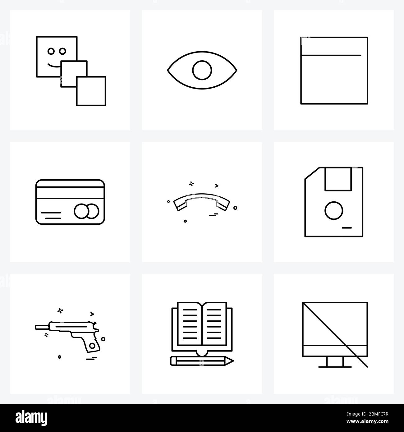 Set of 9 UI Icons and symbols for call, master, grid, debit, card ...