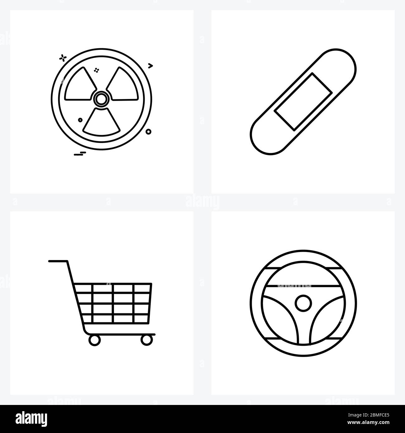 Isolated Symbols Set of 4 Simple Line Icons of wheel, trolley, round ...