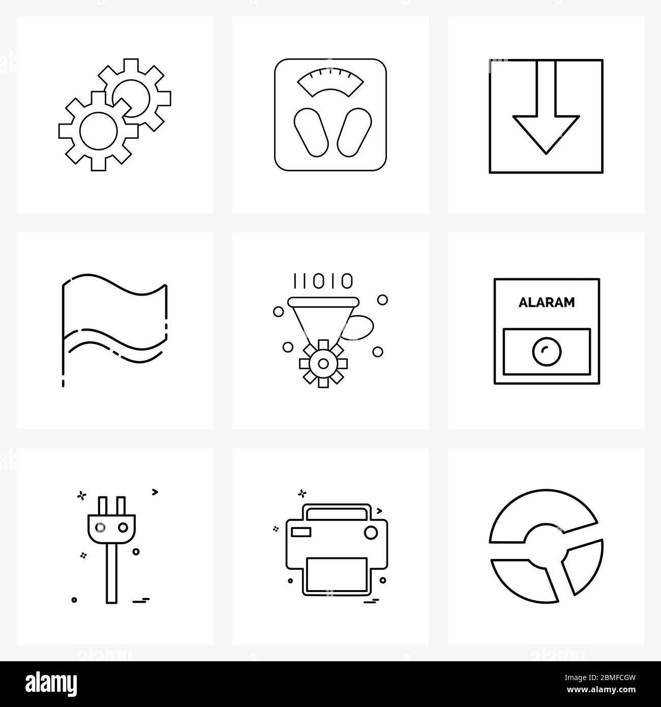 Set of 9 Universal Line Icons of seo, filter, weight scale, sports flag ...