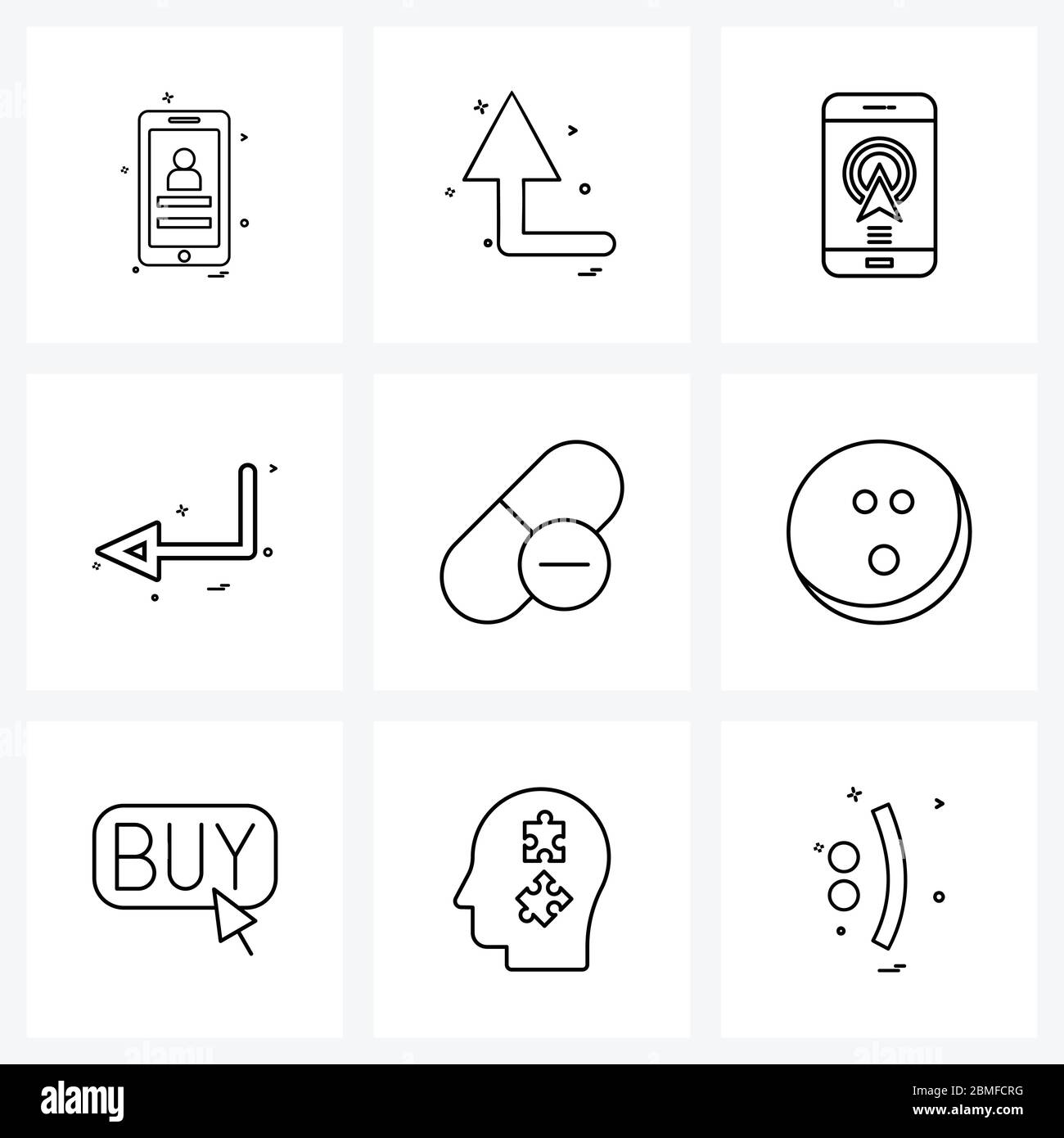 Modern Style Set of 9 line Pictograph Grid based medicine, arrow, map ...