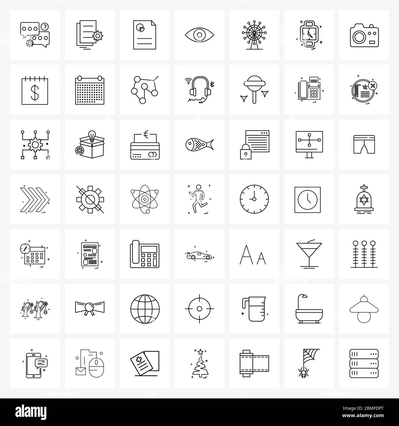Set of 49 Modern Line Icons of Ferris wheel, architecture, pie chart ...