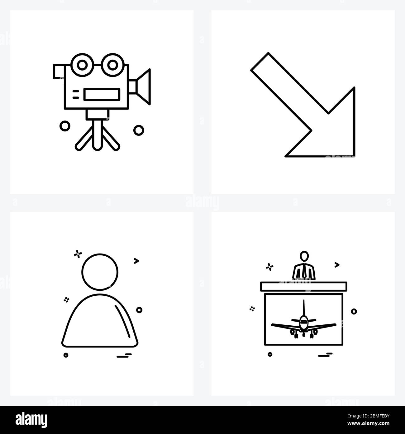Modern Style Set of 4 line Pictograph Grid based camera, profile ...