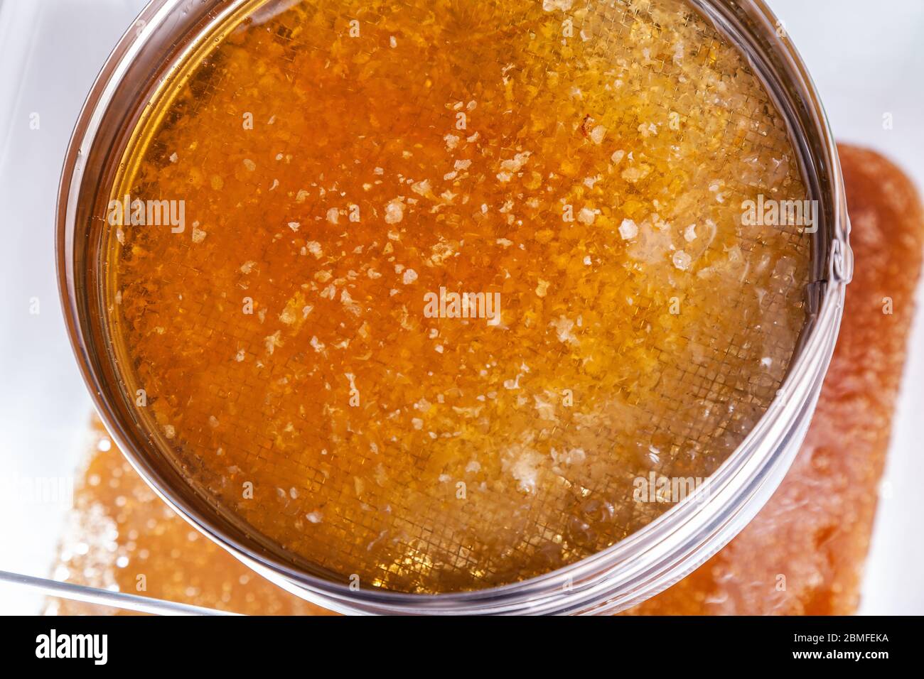 The process of extracting honey from bee honeycombs Stock Photo - Alamy