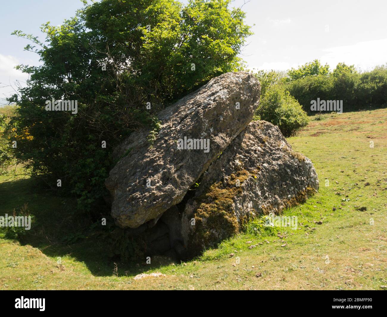 Pant y Saer Neolithic burial chamber set on limestone plateau has three ...