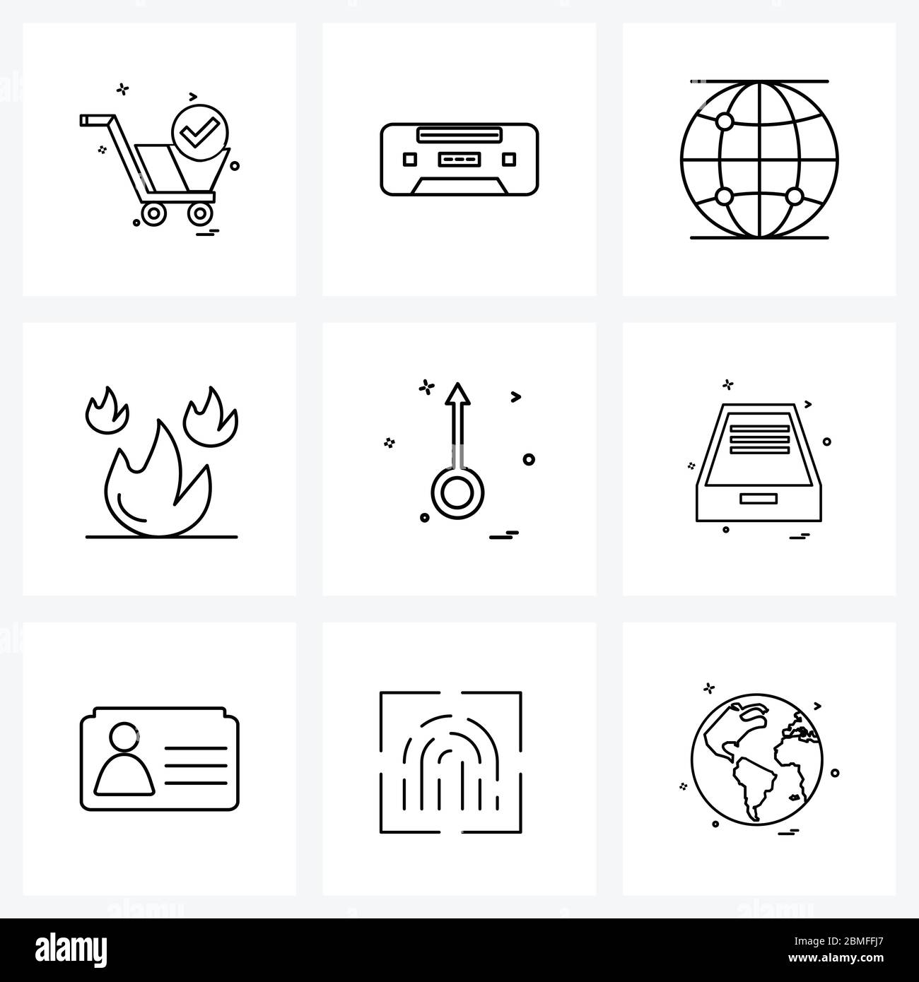Universal Symbols of 9 Modern Line Icons of hot, fossil, globe, flame ...