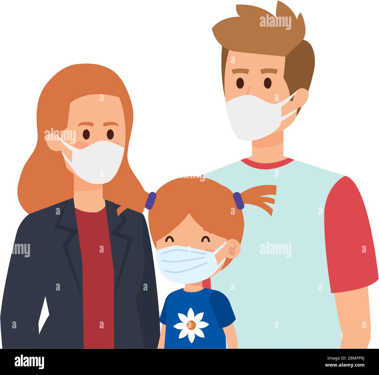 parents with daughter using face mask Stock Vector Image & Art - Alamy