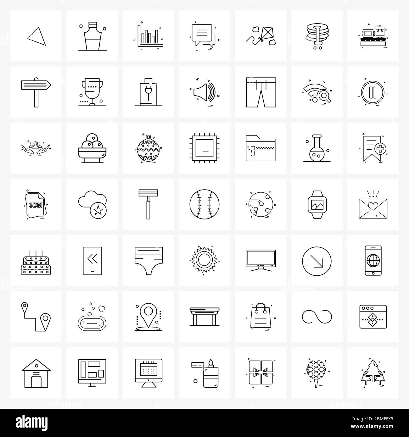 Set of 49 Line Icon Signs and Symbols of crepe, kite, graph design, fly ...