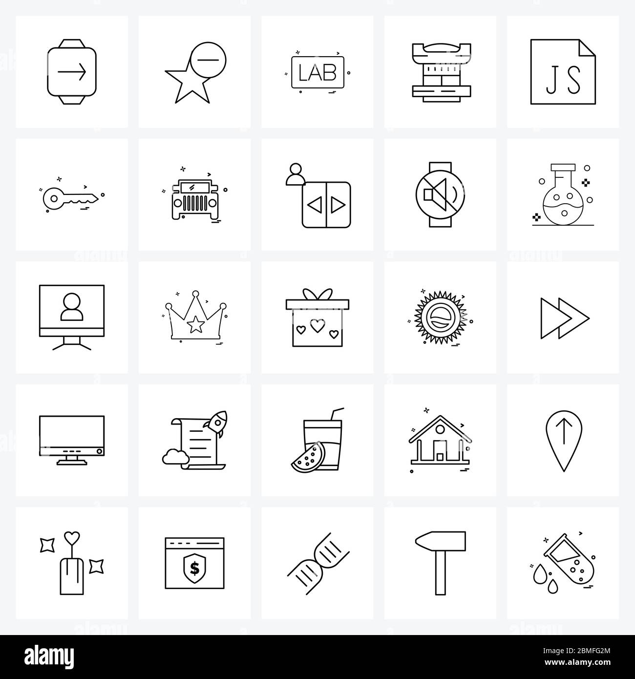 Simple Set of 25 Line Icons such as file, fisheye lens, chemical ...