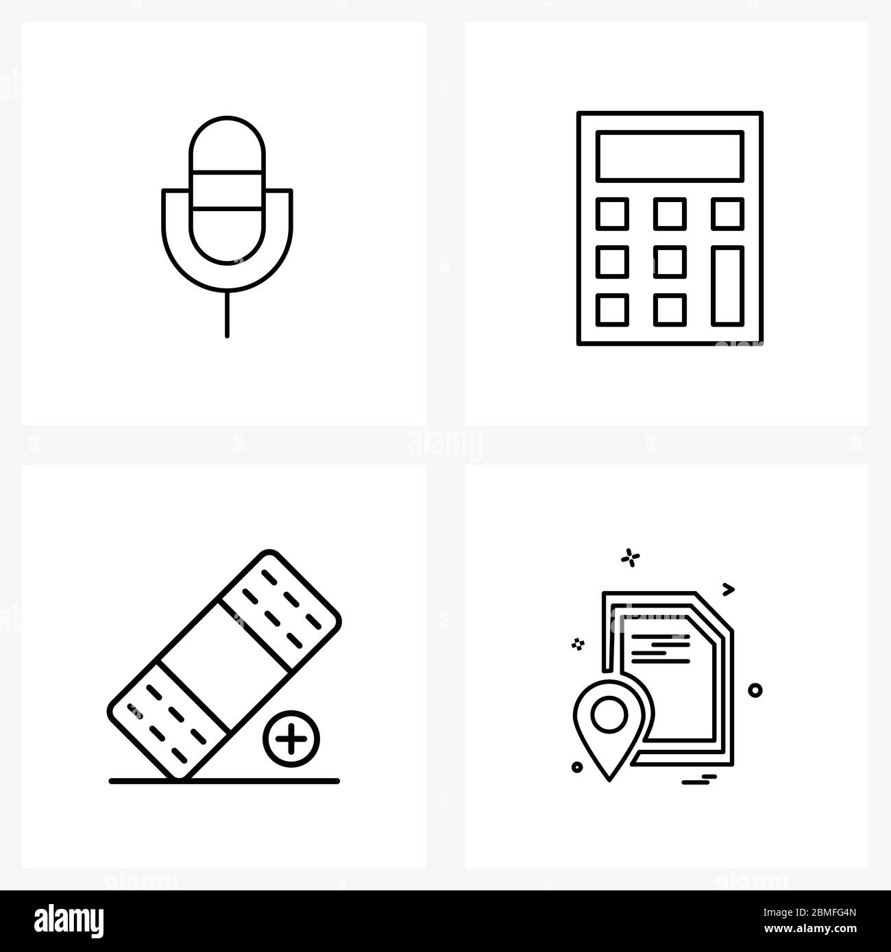4 Universal Line Icons for Web and Mobile mic, medical, calculator ...