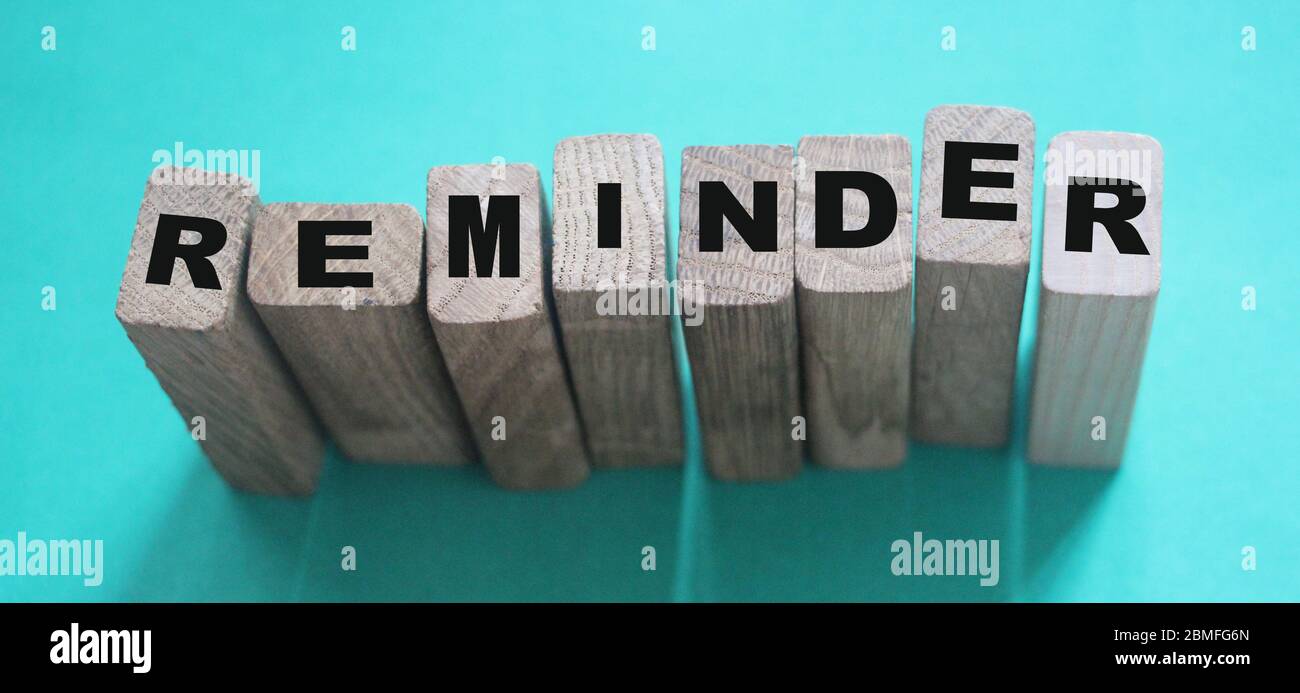 REMINDER word made with building blocks. Schedule concept Stock Photo ...