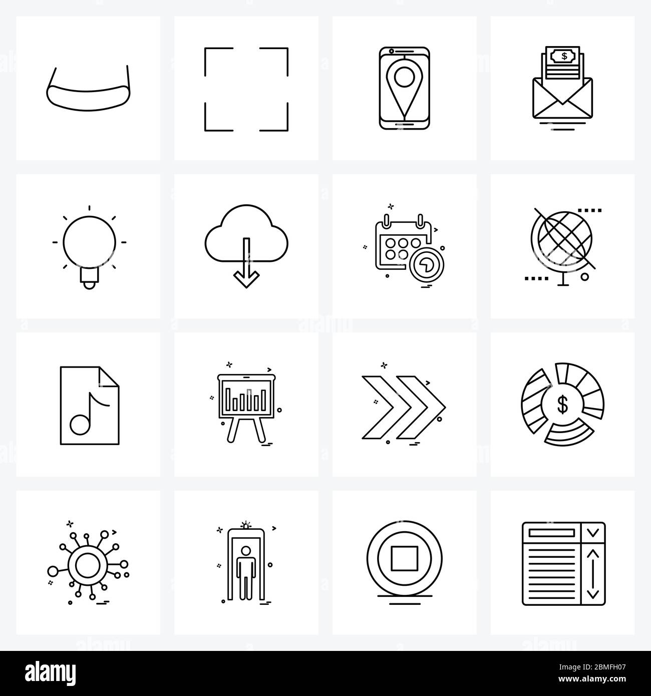 16 Universal Line Icon Pixel Perfect Symbols of memory, bulb, location ...
