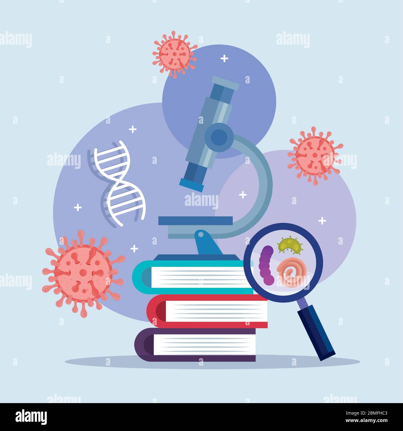 microscope with microorganisms and icons Stock Vector Image & Art - Alamy