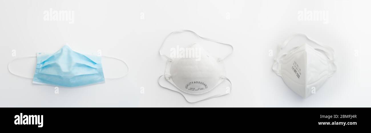 Viruses and bacteria protection masks isolated on white background ...