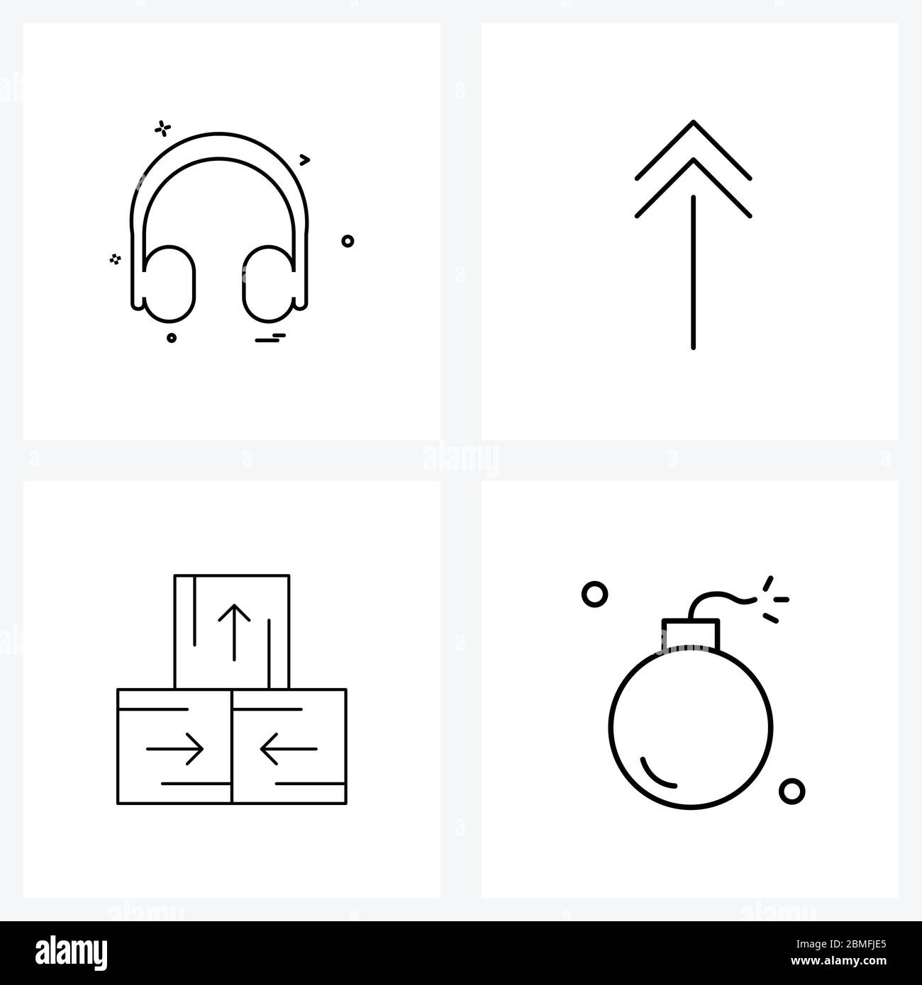 UI Set of 4 Basic Line Icons of media, direction, head phone, direction ...