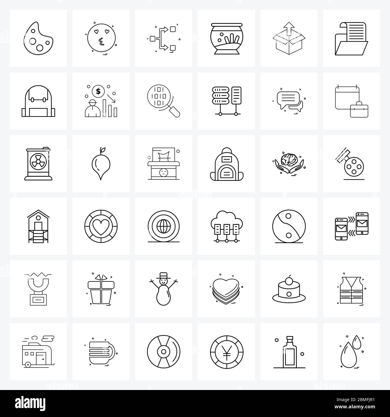 Modern Style Set of 36 line Pictograph Grid based cargo, seaweed ...