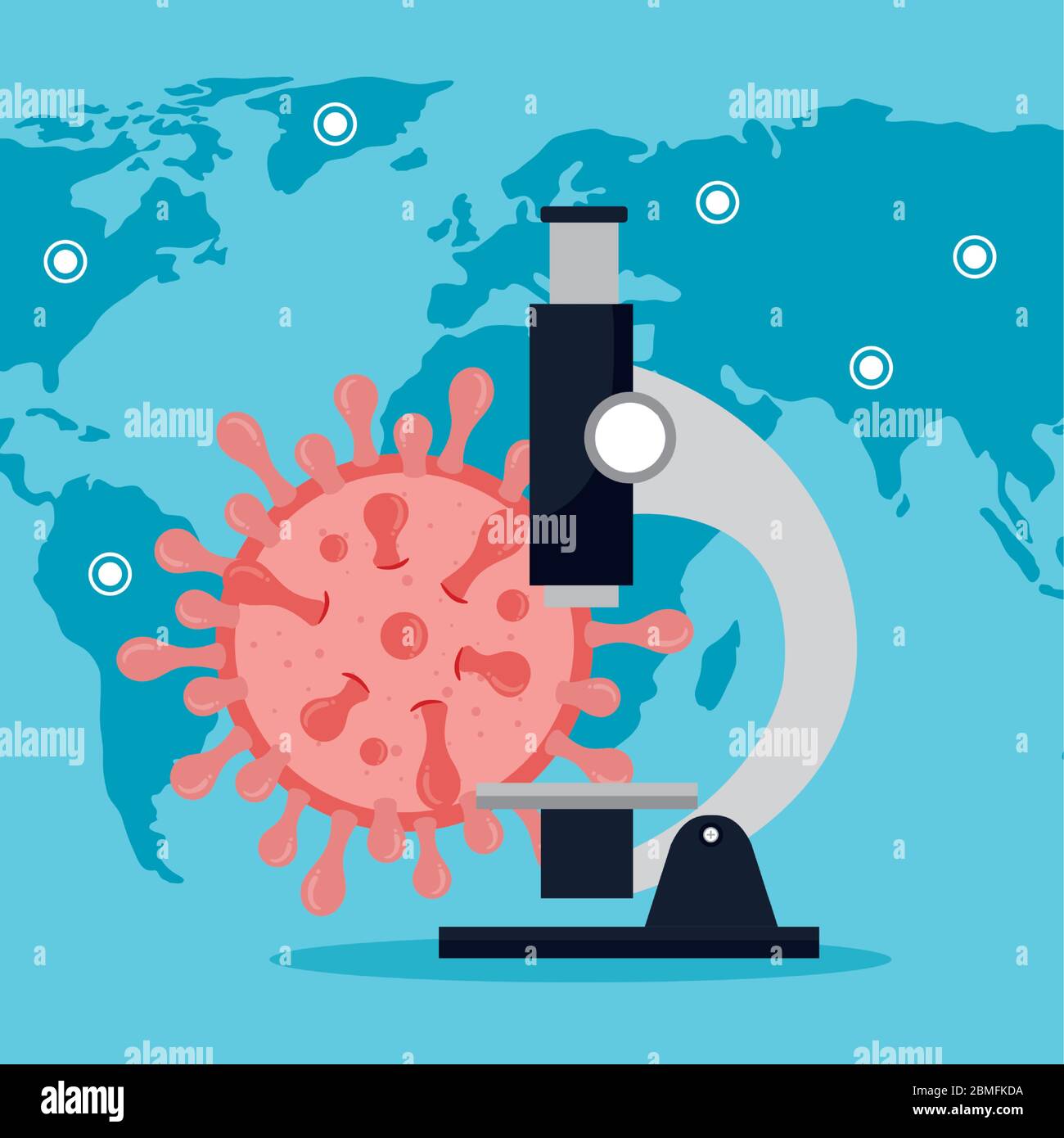 microscope with particle covid 19 and world map Stock Vector Image ...