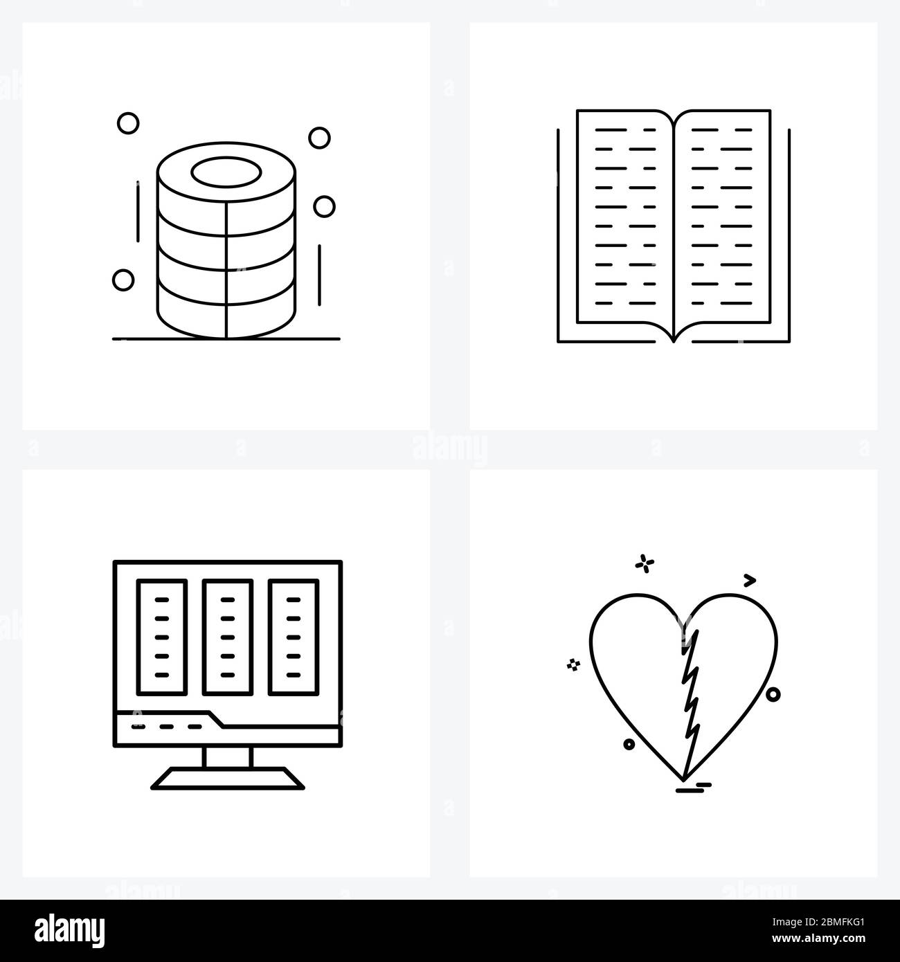 Stock Vector Icon Set of 4 Line Symbols for database, break, homework ...