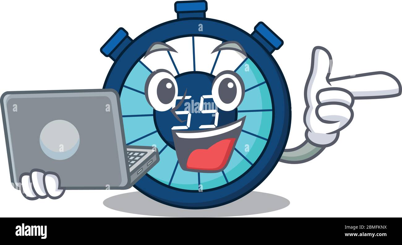 Cartoon character of hourglass clever student studying with a laptop ...
