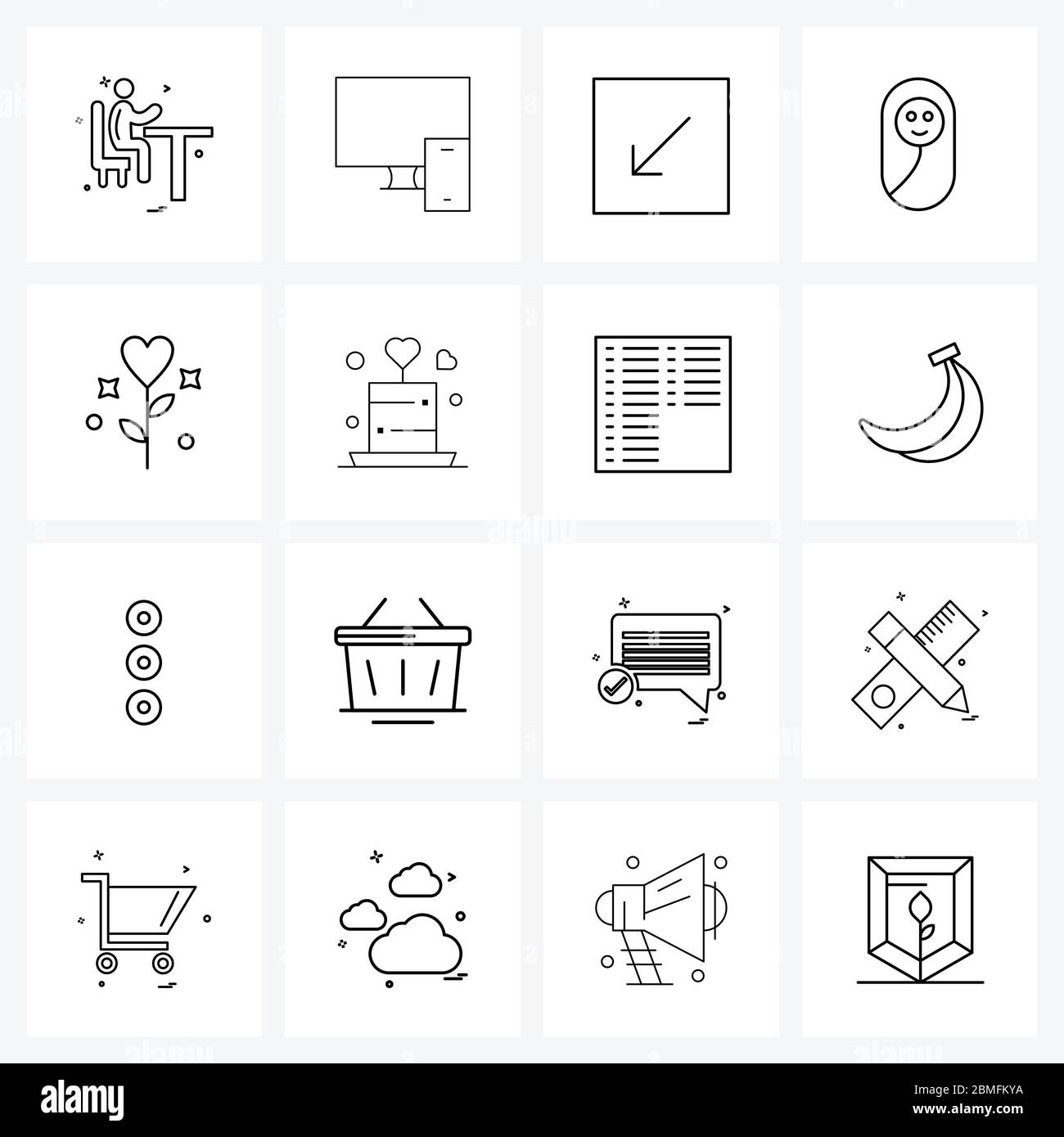 Universal Symbols of 16 Modern Line Icons of pure, flower, box ...