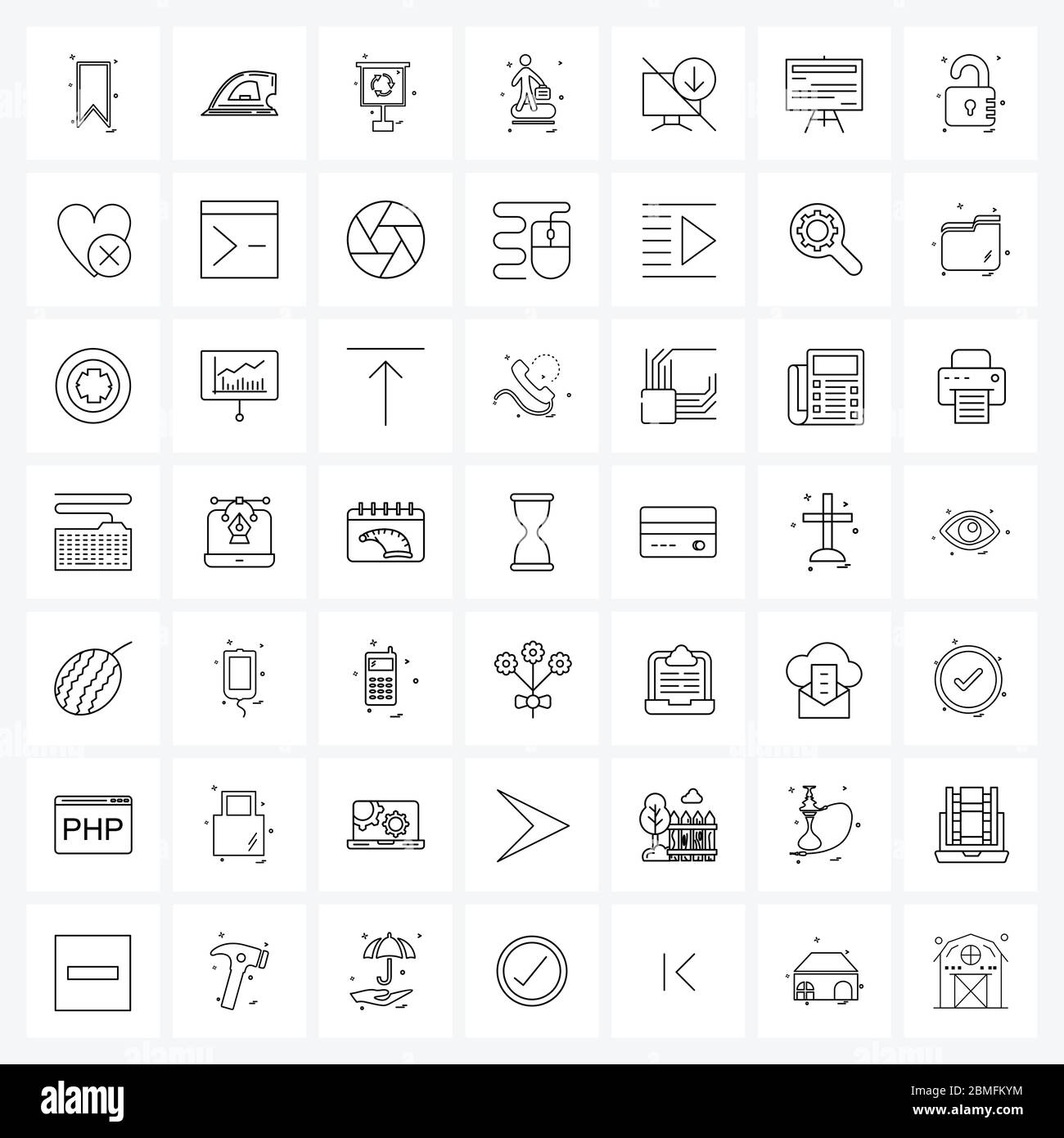Pixel Perfect Set of 49 Vector Line Icons such as screen, computer ...