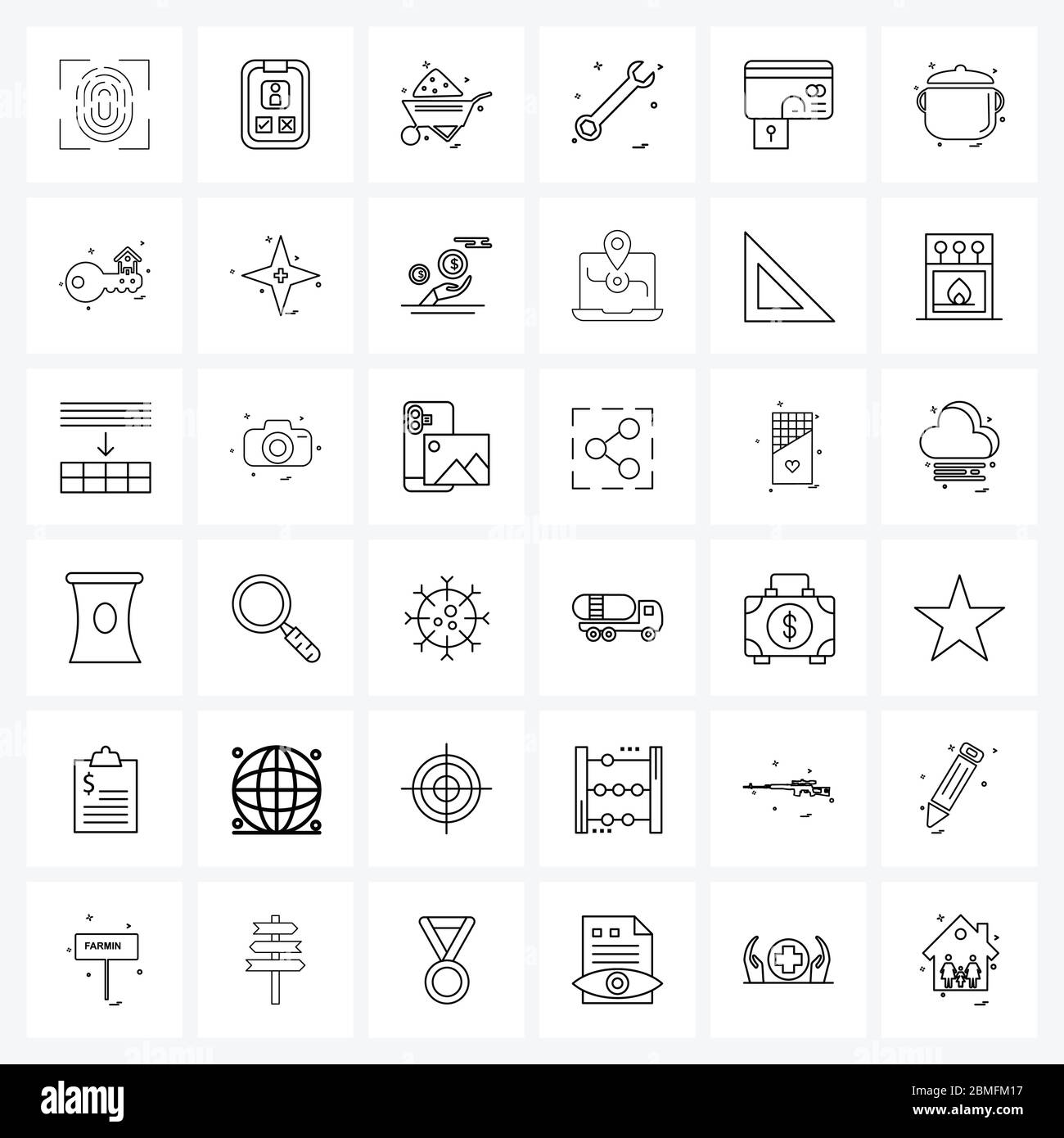 UI Set of 36 Basic Line Icons of card, labour, hardware, work ...