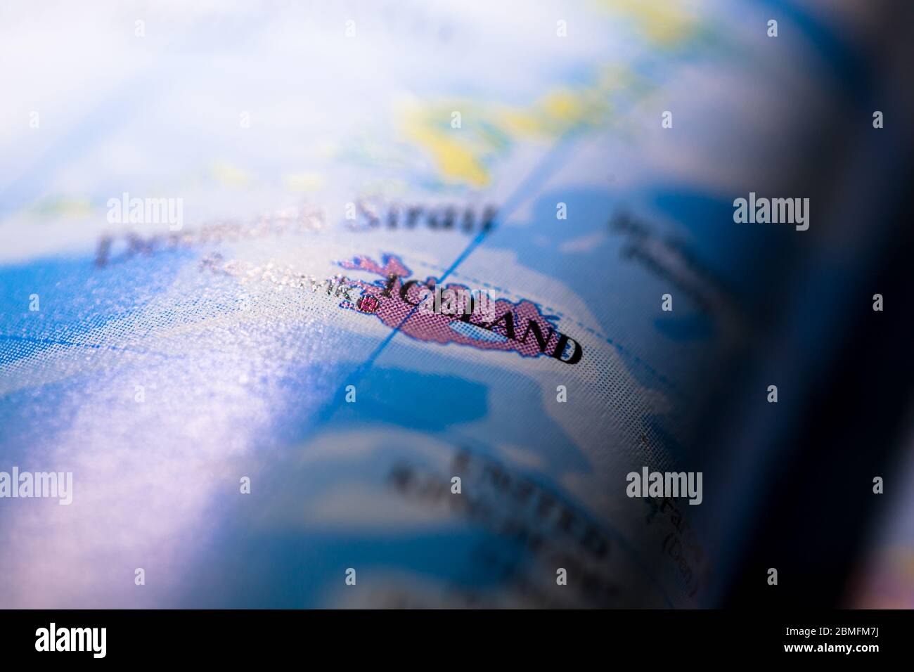 Shallow depth of field focus on geographical map location of country ...