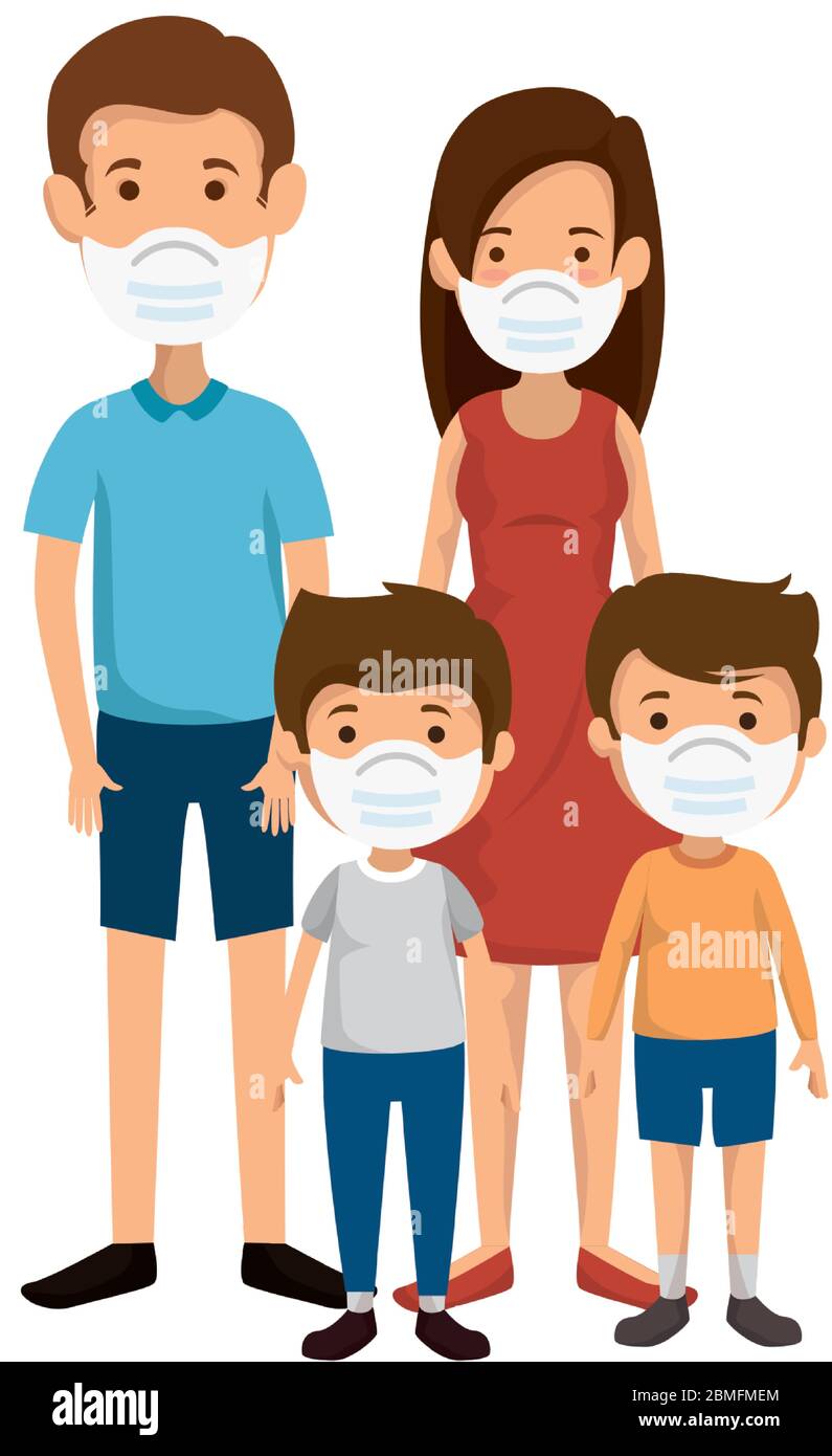 cute group family using face mask Stock Vector Image & Art - Alamy