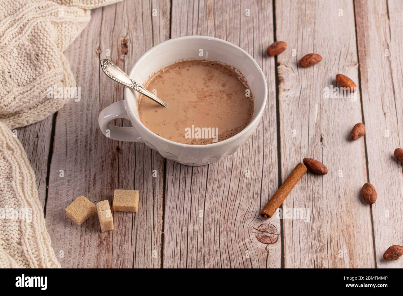 Bowl of hot chocolate in the morning on a wooden table Stock Photo - Alamy