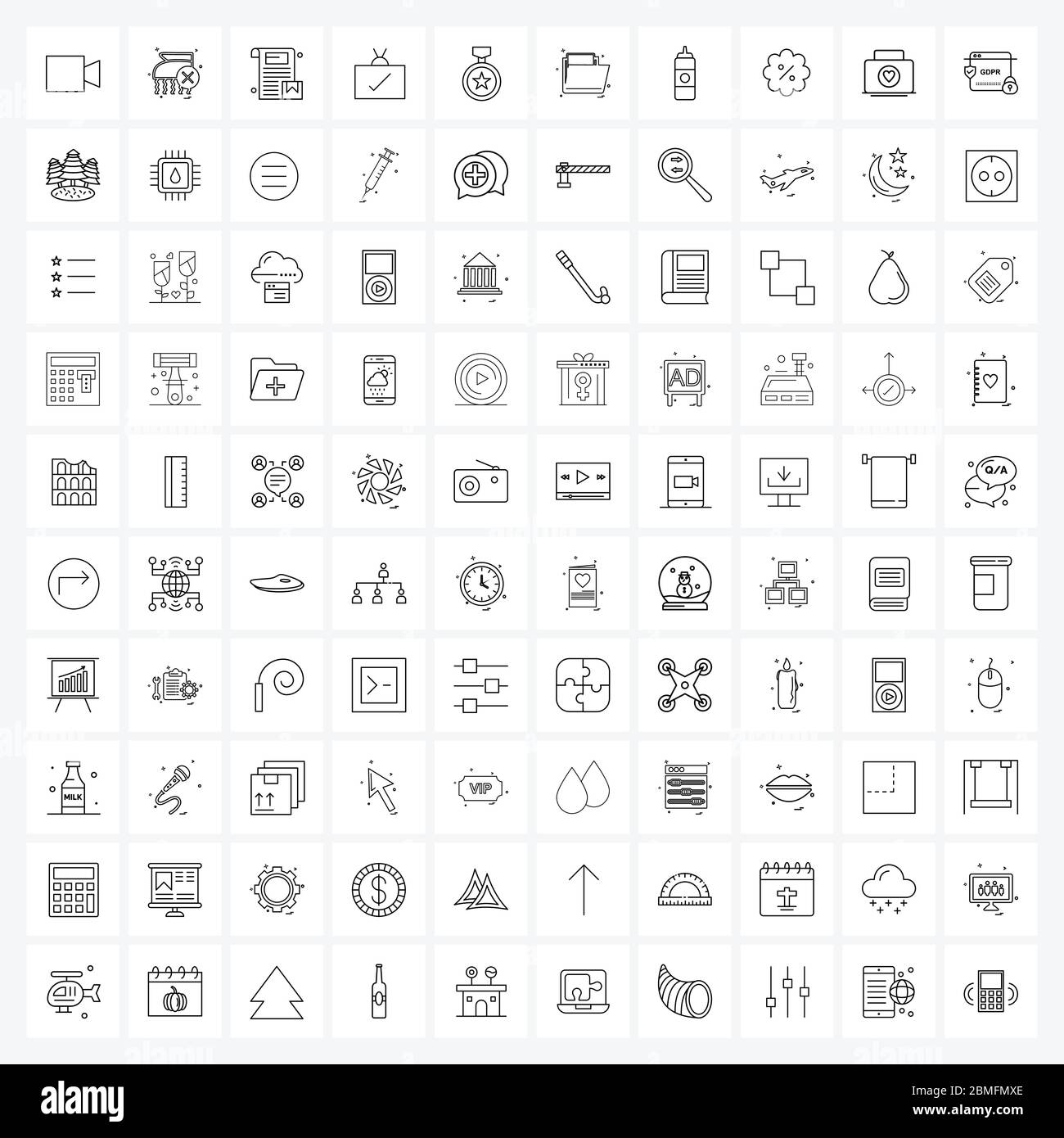 Set of 100 Modern Line Icons of medal, award, bill, tick, TV Vector ...