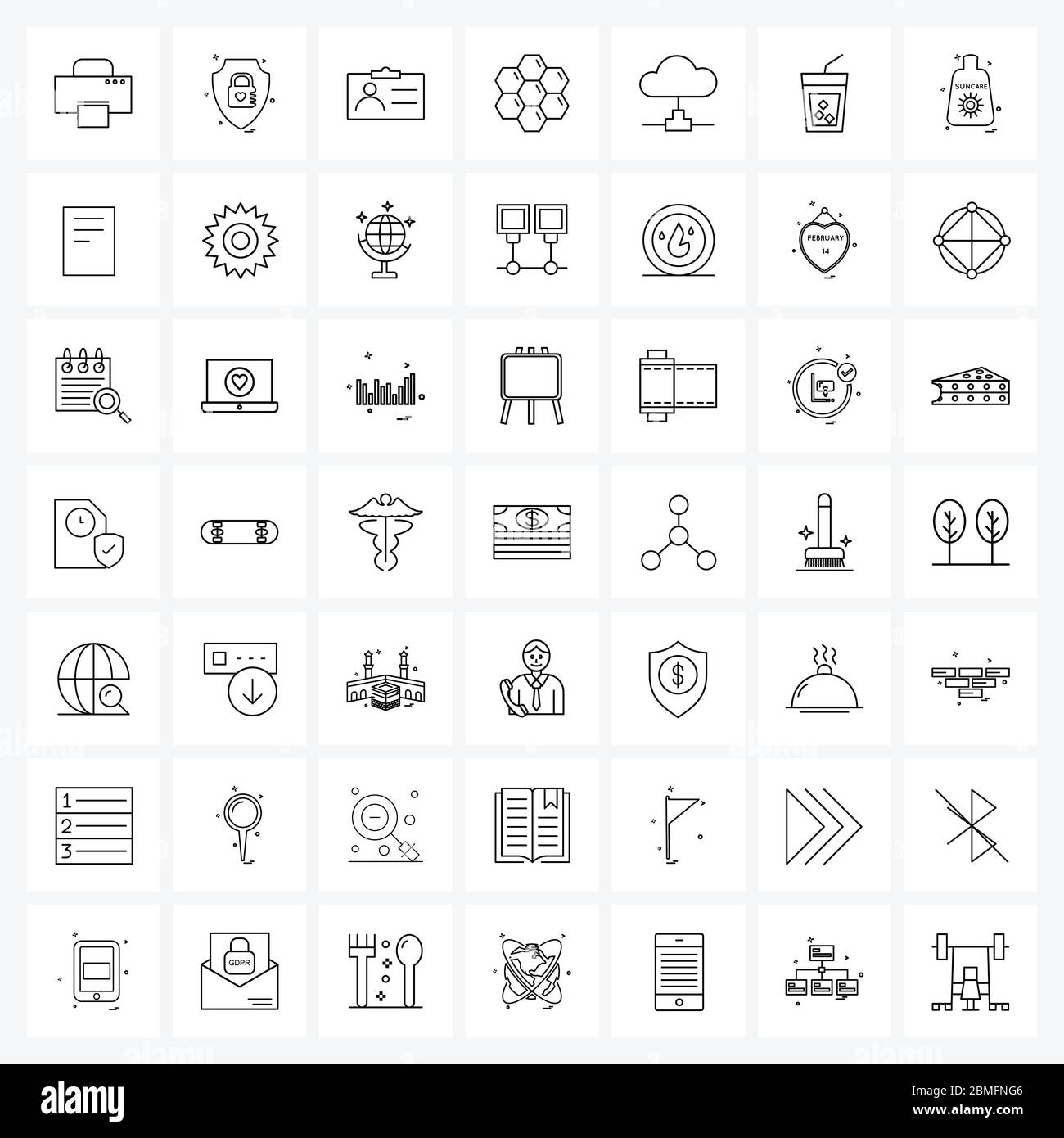 Set of 49 Line Icon Signs and Symbols of lan, computer, id card, cloud ...
