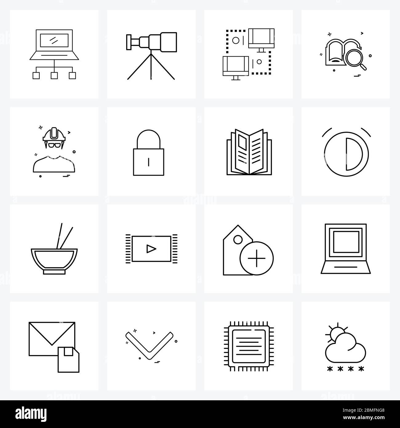 Modern Style Set of 16 line Pictograph Grid based avatar, avatar ...